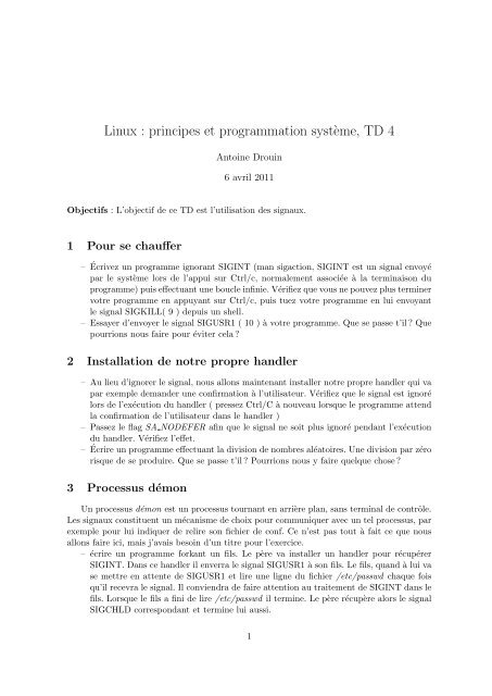 Linux : principes et programmation syst`eme, TD 4 - La Recherche