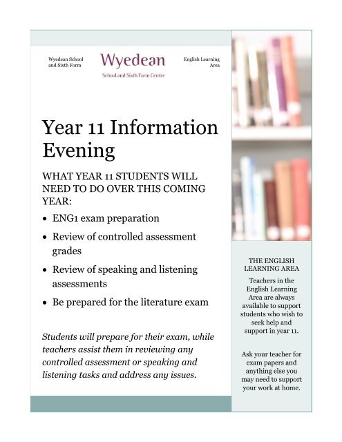 Year 11 Information Evening - Wyedean School and Sixth Form Centre