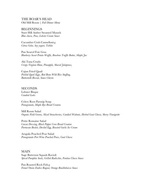 Menu - Boar's Head Inn