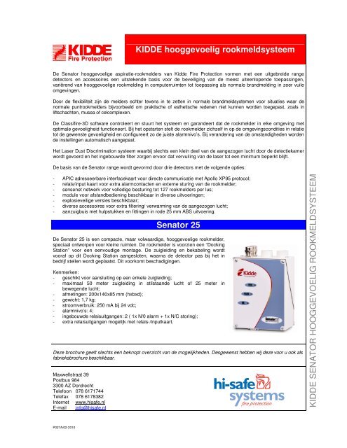 Kidde Senator hooggevoelige rookdetectie (PDF) - Hi-Safe-Systems