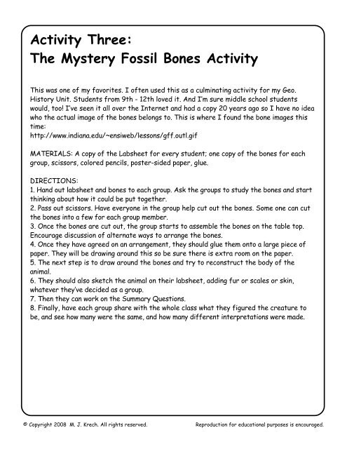 The Mystery Fossil Bones Activity