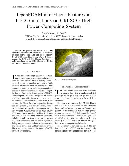 OpenFOAM and Fluent Features in CFD Simulations on ... - Enea