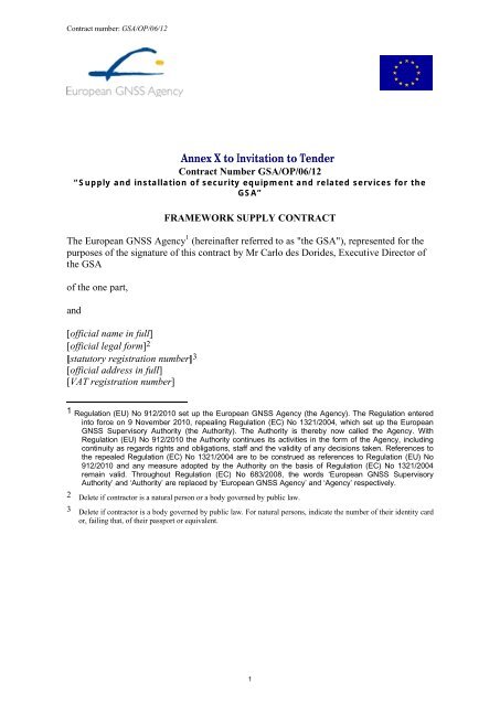 Draft Contract (Annex X) - European GNSS Agency - Europa
