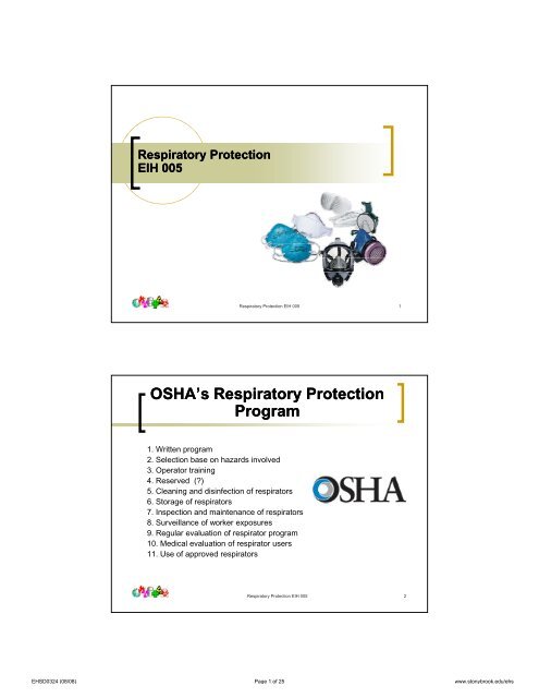 OSHA's Respiratory Protection Program - Stony Brook University