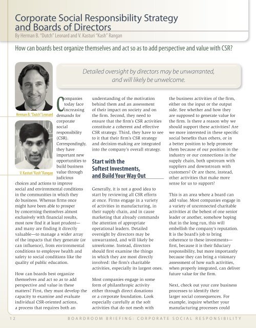 Corporate Social Responsibility Strategy and Boards of Directors