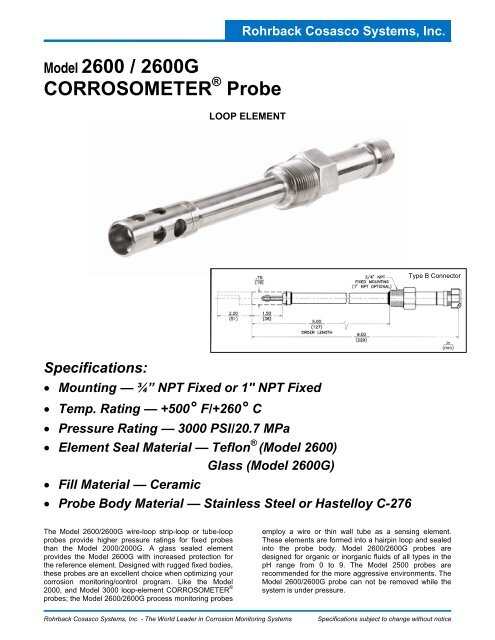 Model 2600 / 2600G CORROSOMETER Probe - Rohrback Cosasco ...