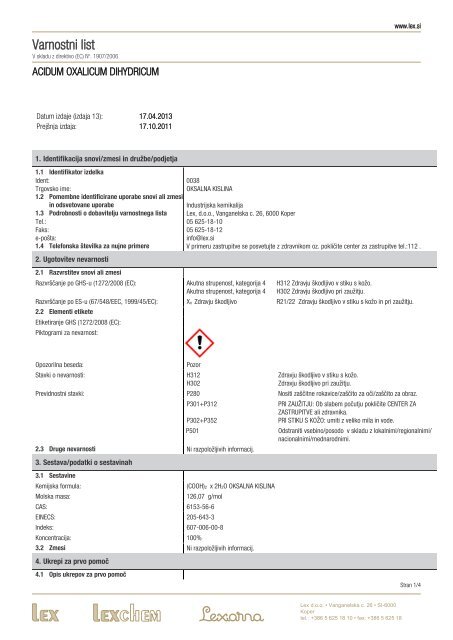 Varnostni list - Lex doo