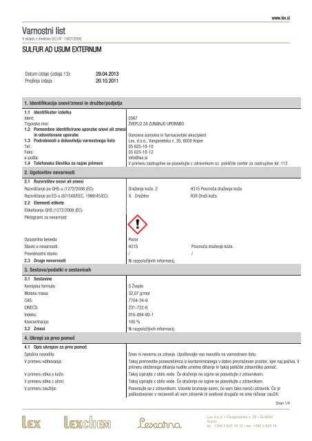 Varnostni list - Lex