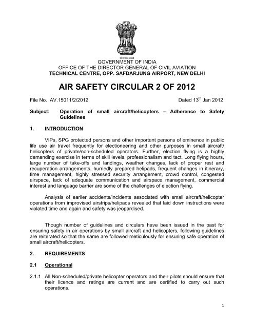 air safety circular 2 of 2012 - Directorate General of Civil Aviation