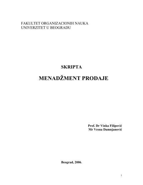 Menadzment prodaje - Skripta - Ponude.biz