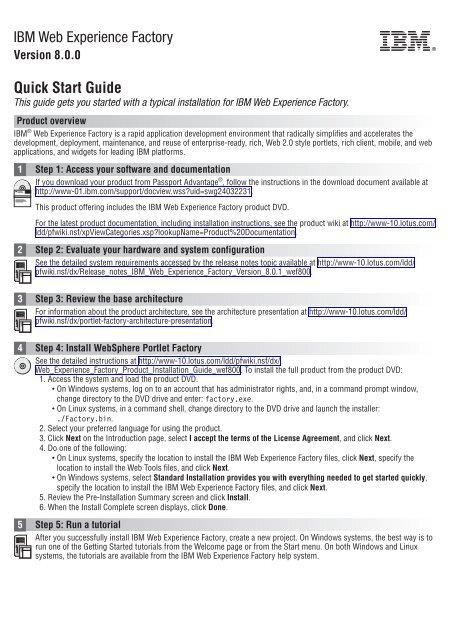 Ibm Web Experience Factory Quick Start Guide Developerworks