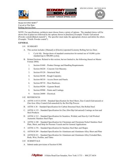 3 Part Specifications (PDF) - Alpine Door