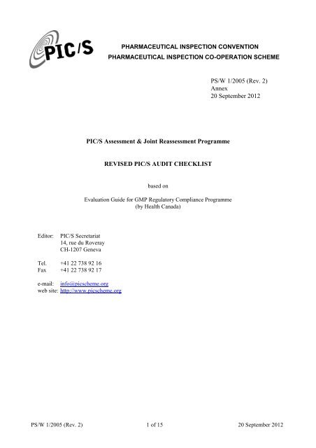 Audit Checklist - PIC/S