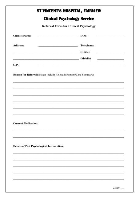Referral Form for Clinical Psychology - St Vincent's Hospital ...