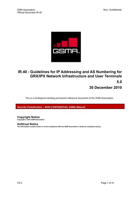 IR.40 - Guidelines for IP Addressing and AS Numbering for GRX/IPX ...