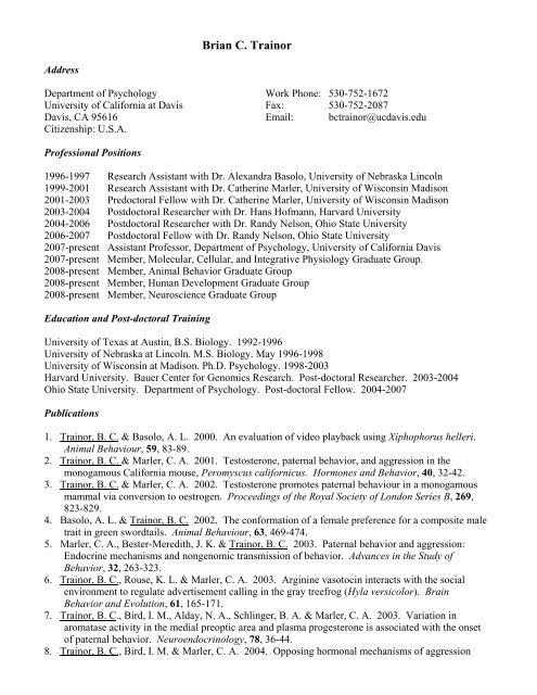 Brian C. Trainor - UC Davis Center for Neuroscience