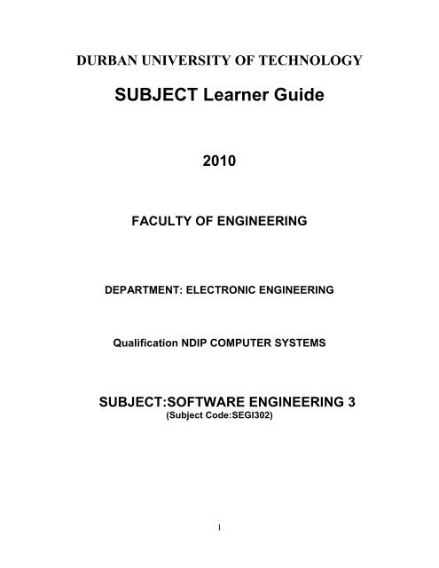 Software Engineering 3 - CS DUT - Durban University of Technology