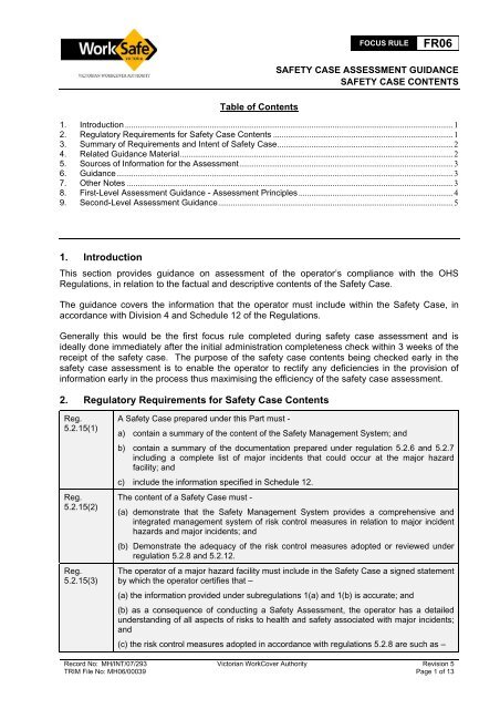 Safety Case Contents FR06