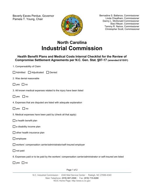 CSA Checklist - North Carolina Industrial Commission - NC.gov