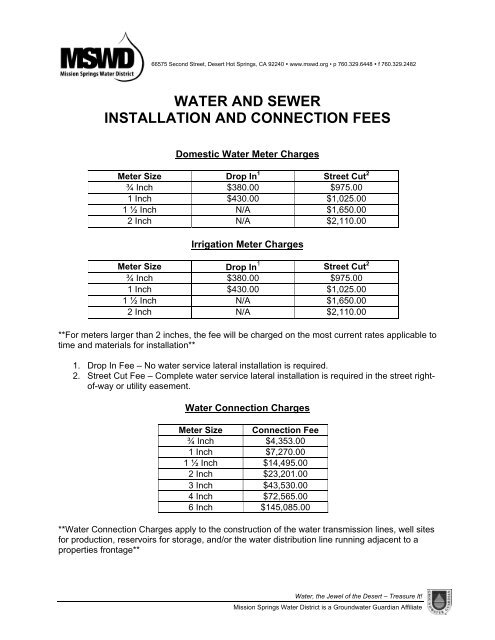 WATER AND SEWER INSTALLATION AND CONNECTION FEES
