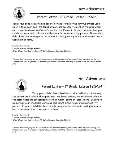 Parent Letters - Grade 1