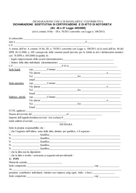 Modello autocertificazione DURC - Ad Personam