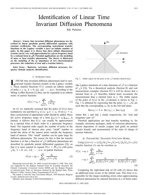 Identification Of Linear Time Invariant Diffusion Phenomena - Vrije ...