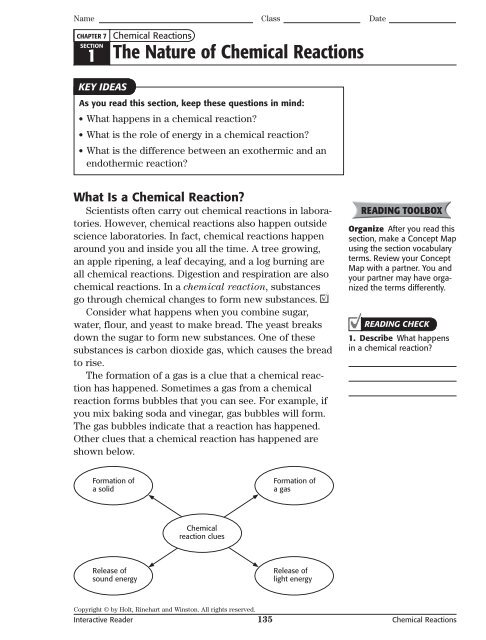 Describing Chemical Reactions Worksheet