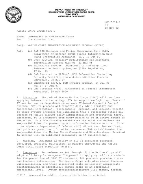 mco 5239.2 marine corps information assurance program (mciap)