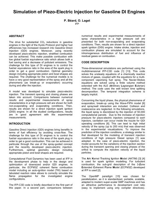 Simulation of Piezo-Electric Injection for Gasoline DI Engines