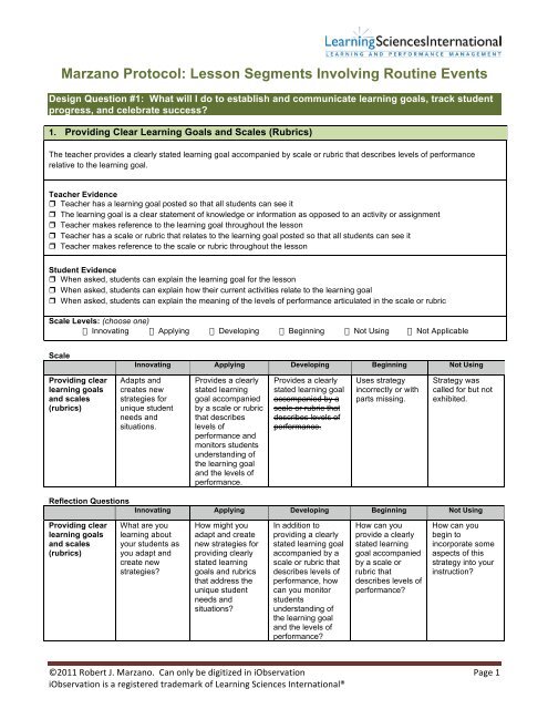 Marzano Protocol: Lesson Segments Involving Routine Events