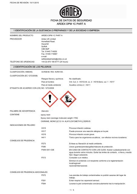 FICHA DE DATOS DE SEGURIDAD ARDEX DPM 1 C PART A