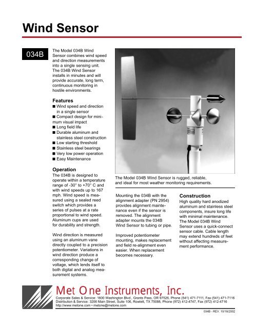 Met One Model 034b Wind Sensor - Thomson Environmental Systems