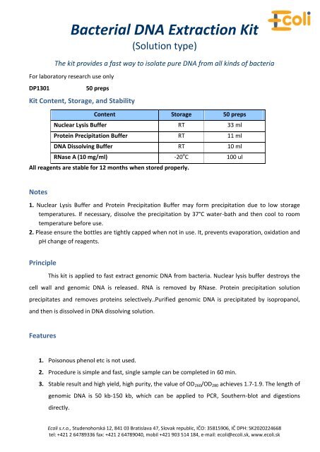 Bacterial DNA Extraction Kit - ecoli.sk