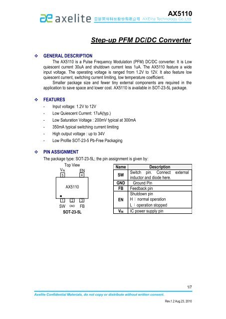 AX5110 Step-up PFM DC/DC Converter