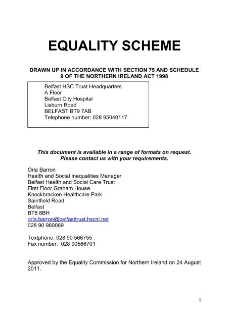 EQUALITY SCHEME - Belfast Health and Social Care Trust