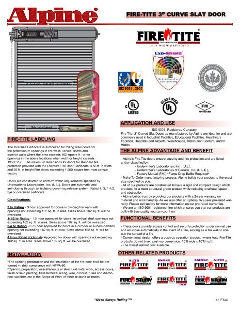 Catalog Cut Sheet - Alpine Door