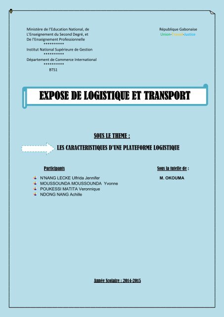 EXPOSE DE LOGISTIQUE ET TRANSPORT