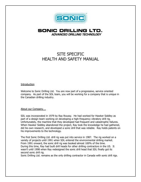 Employee Health and Safety Manual - Sonic Drilling Ltd.