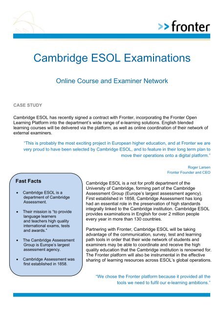 Fronter Cambridge ESOL Examinations
