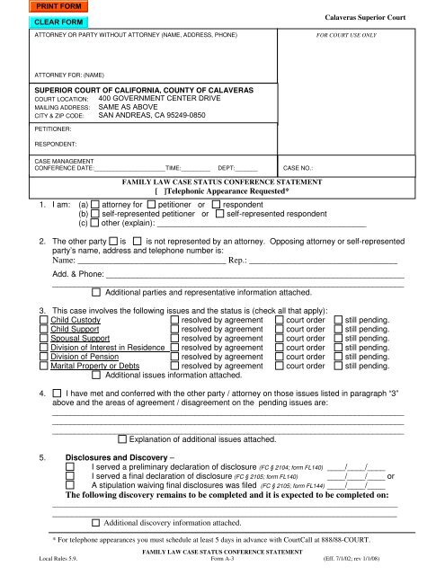 family law case status conference statement - Calaveras Superior ...