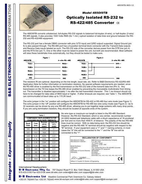 Optically Isolated RS-232 to RS-422/485 Converter
