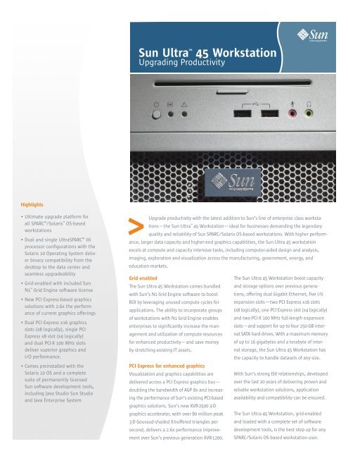 Sun Ultra 45 Workstation Datasheet - 64bit.eu