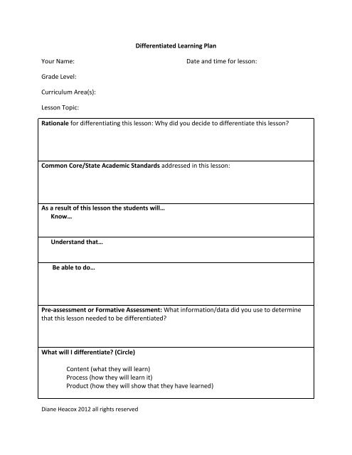 Differentiated Learning Plan Your Name: Date and time ... - ROE #13