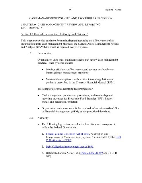 CASH MANAGEMENT POLICIES AND PROCEDURES HANDBOOK CASH MANAGEMENT POLICIES AND PROCEDURES HANDBOOK
