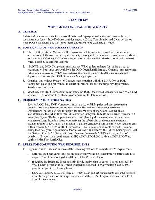 WRM System 463L Pallets and Nets, Part VI, Chapter 609