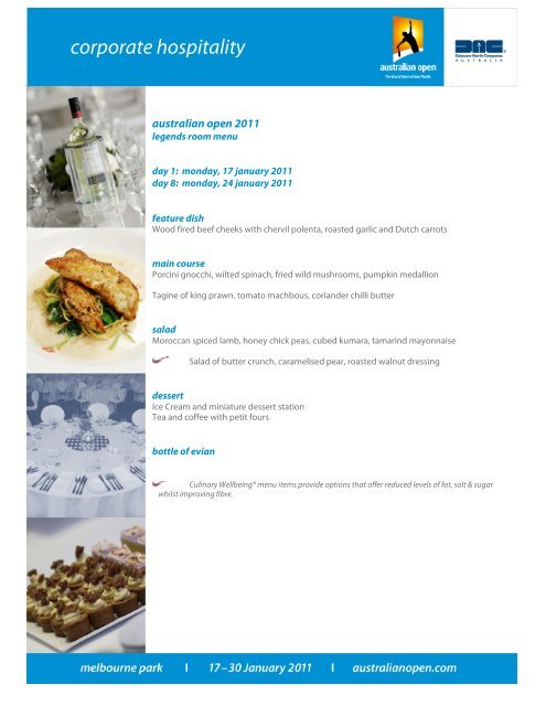 Legends Room Menu - Australian Open