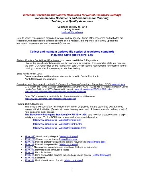 Infection Prevention and Control Resources for Dental Healthcare