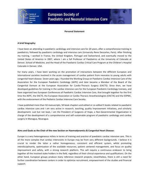 Personal Statement A brief biography: I have been an ... - espnic