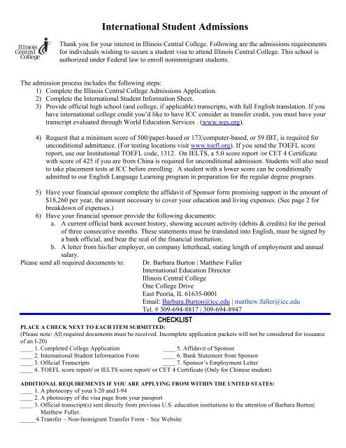 International Student - Application Forms - Illinois Central College